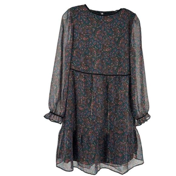 LOFT | Dresses | Loft Shimmer Paisley Velvet Trim Swing Dress Xs Black ...